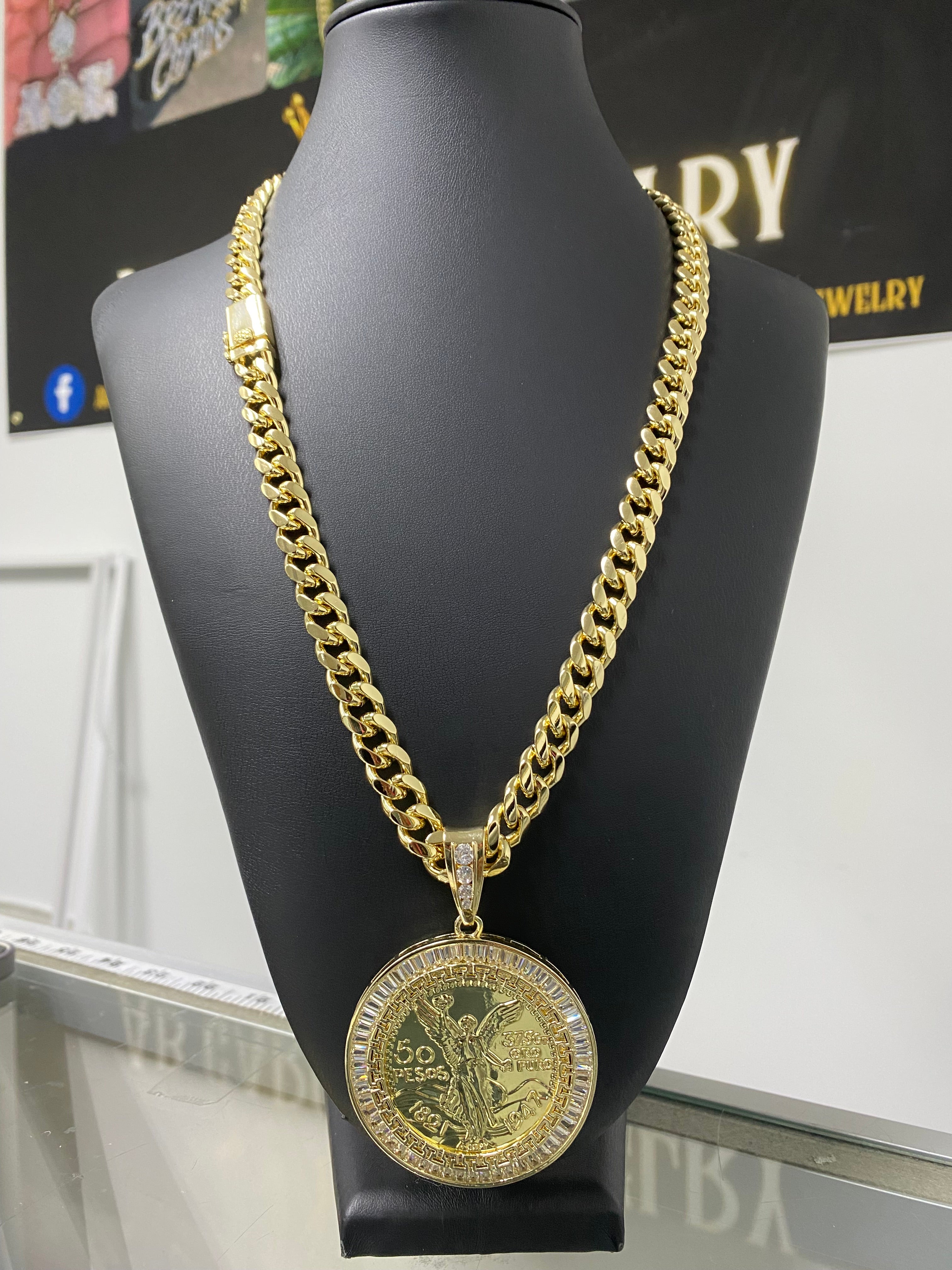 14k gold filled Miami Cuban link chain with Centenario with Bezel.